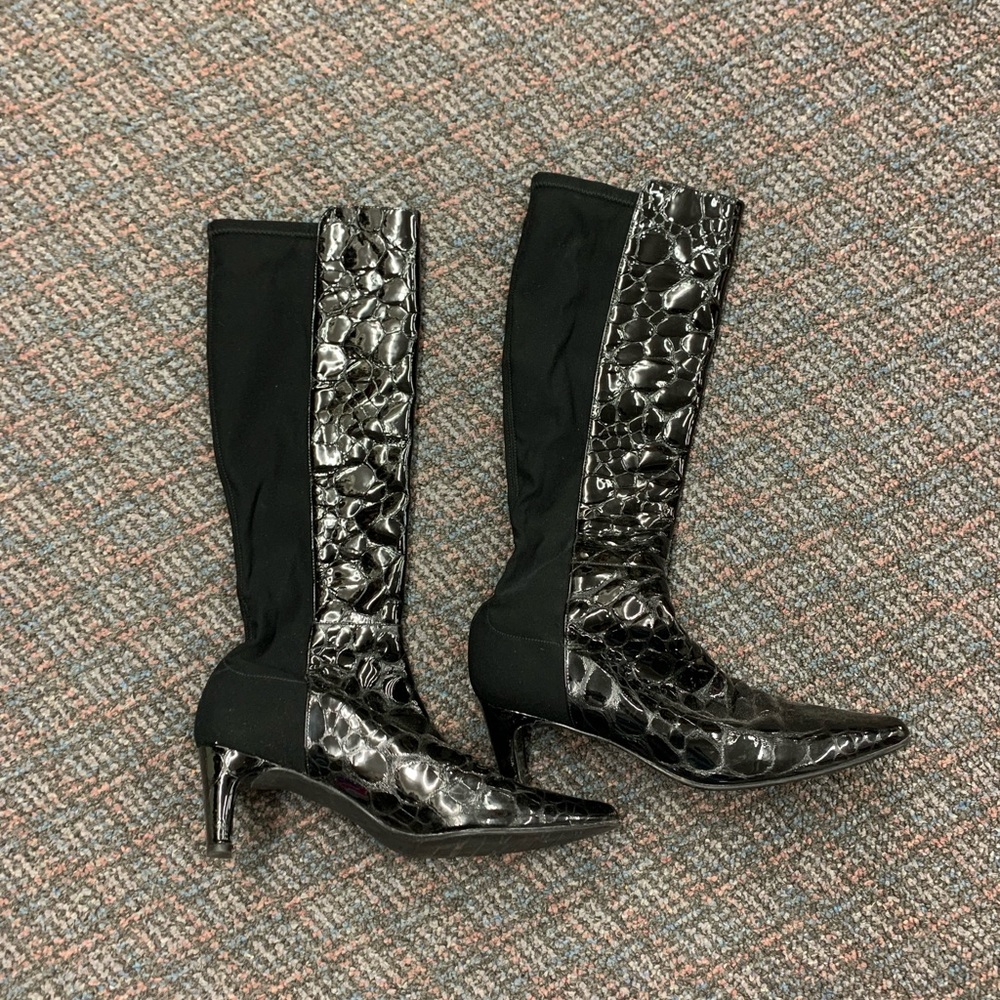 Sw Knee High Square Heel Leather/Stretch Boot - Gem